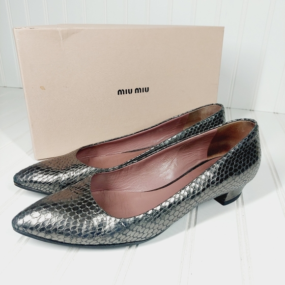 Miu Miu | Shoes | Miu Miu Snakeskin Leather Metallic Heels F7 | Poshmark